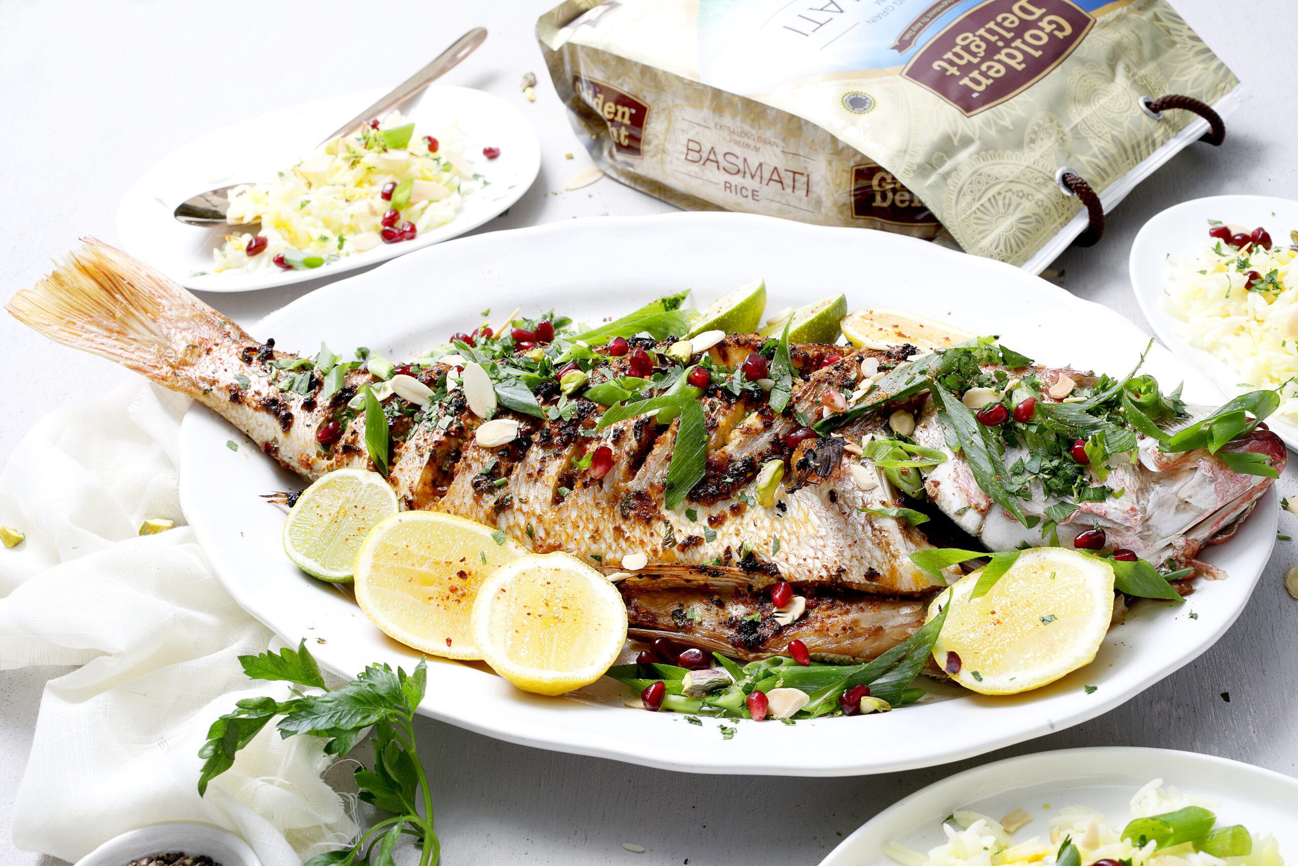Whole Baked Middle Eastern Spiced Fish with Saffron Basmati Rice ...